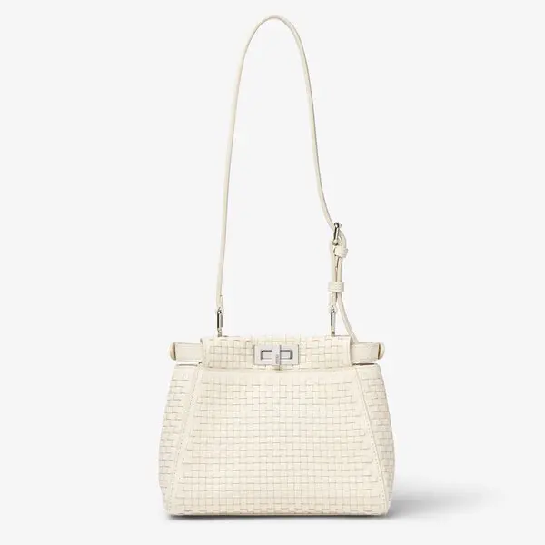 Fendi My Peekaboo Xs Parchment-colored Woven Leather Bag